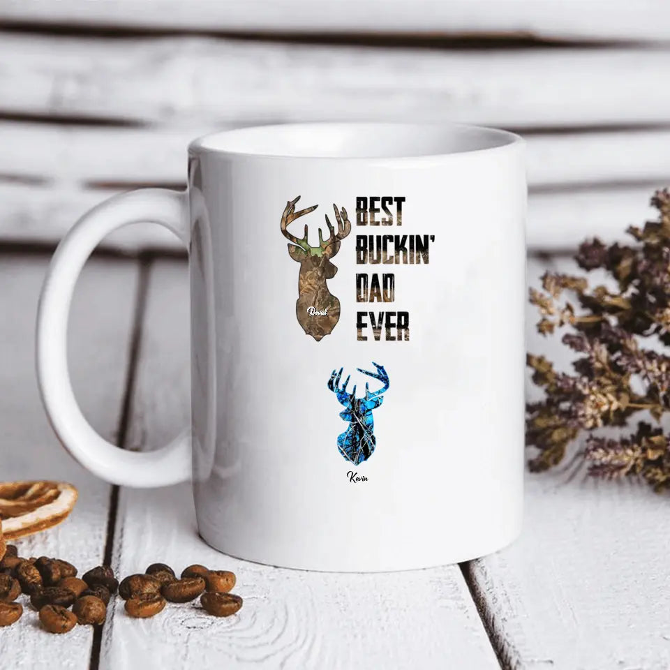 Best Buckin’ Dad Ever Personalized Mugs, Gift For Dad, Hunting Lovers ...